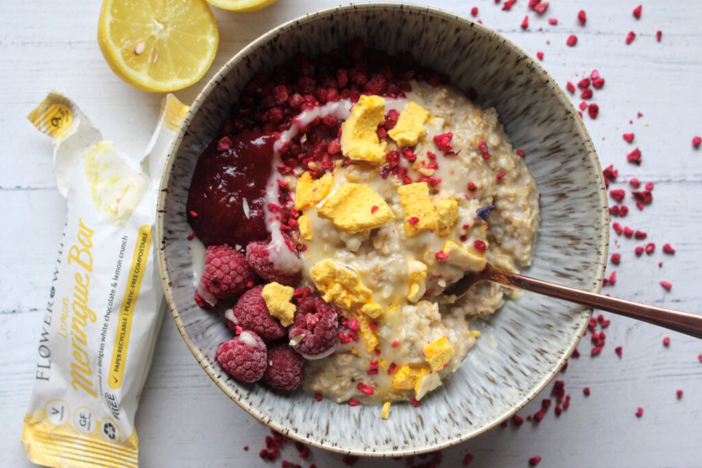 Raspberry, Lemon & White Chocolate Porridge Bowl – Flower & White